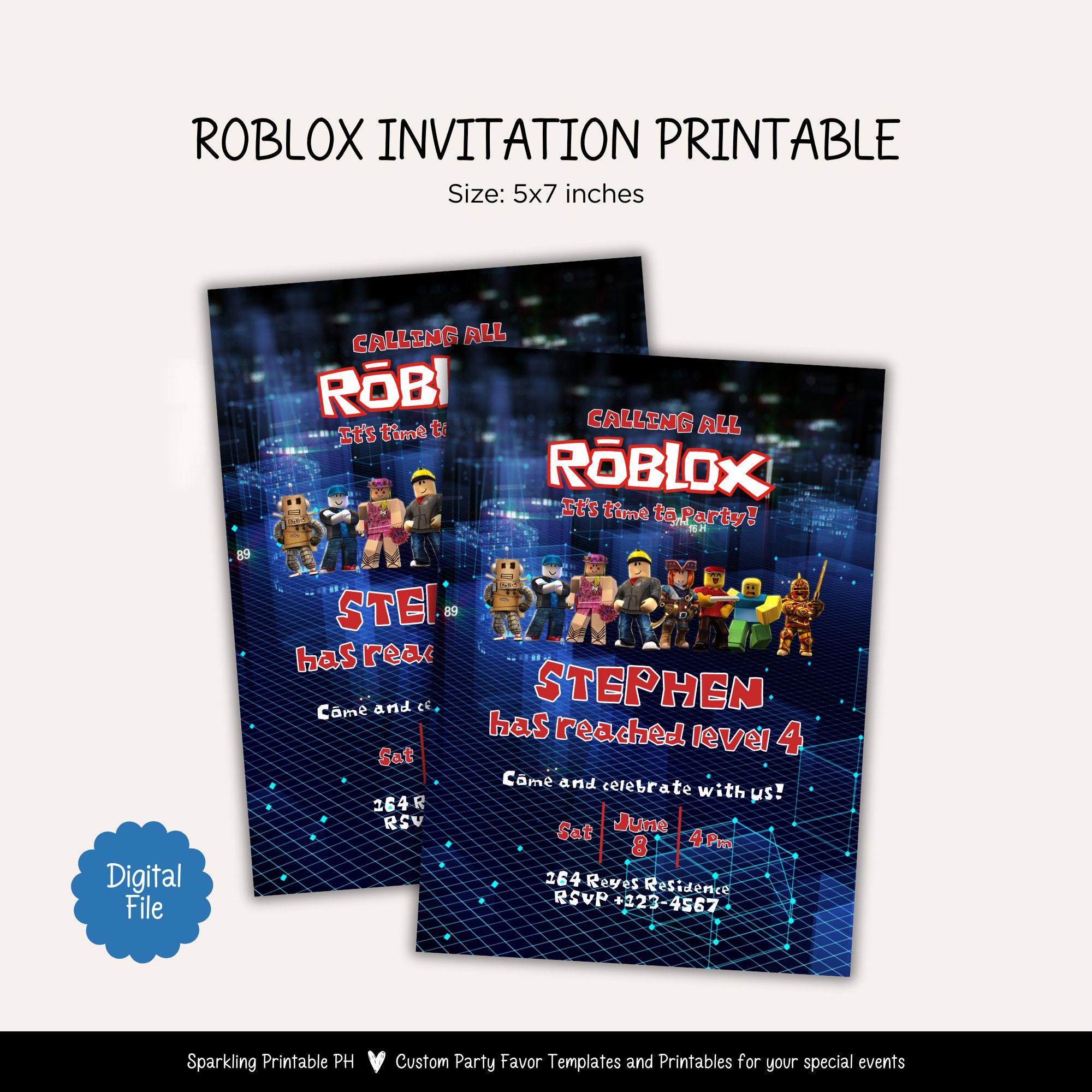 Roblox Invitation Printable, Custom Roblox Invitation Template, Roblox ...