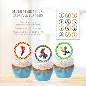 Super Mario Bros Cupcake Toppers Printable, Super Mario Brothers ...