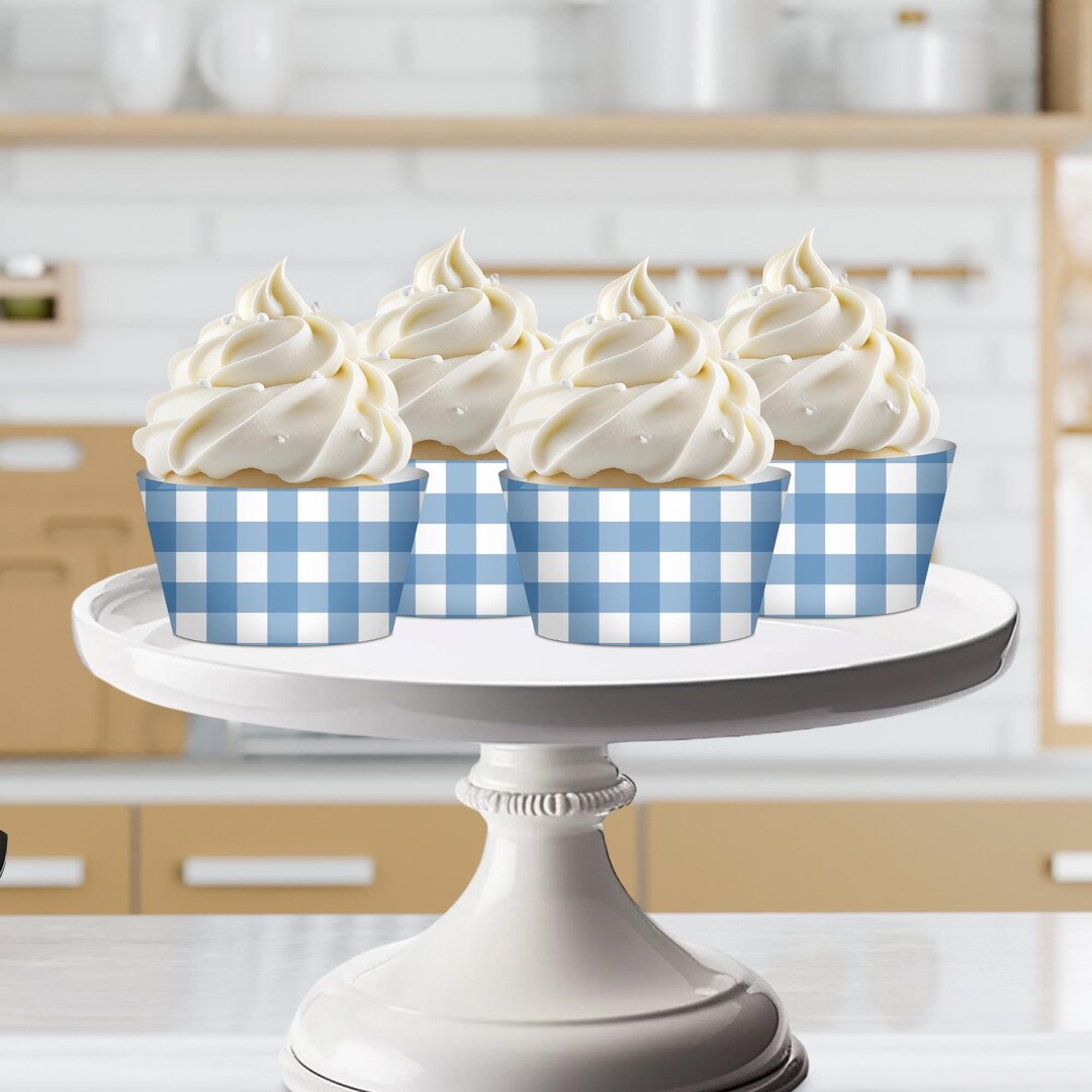 Blue Gingham Cupcake Wrappers Printable, Blue Cupcake Wrapper Printable ...