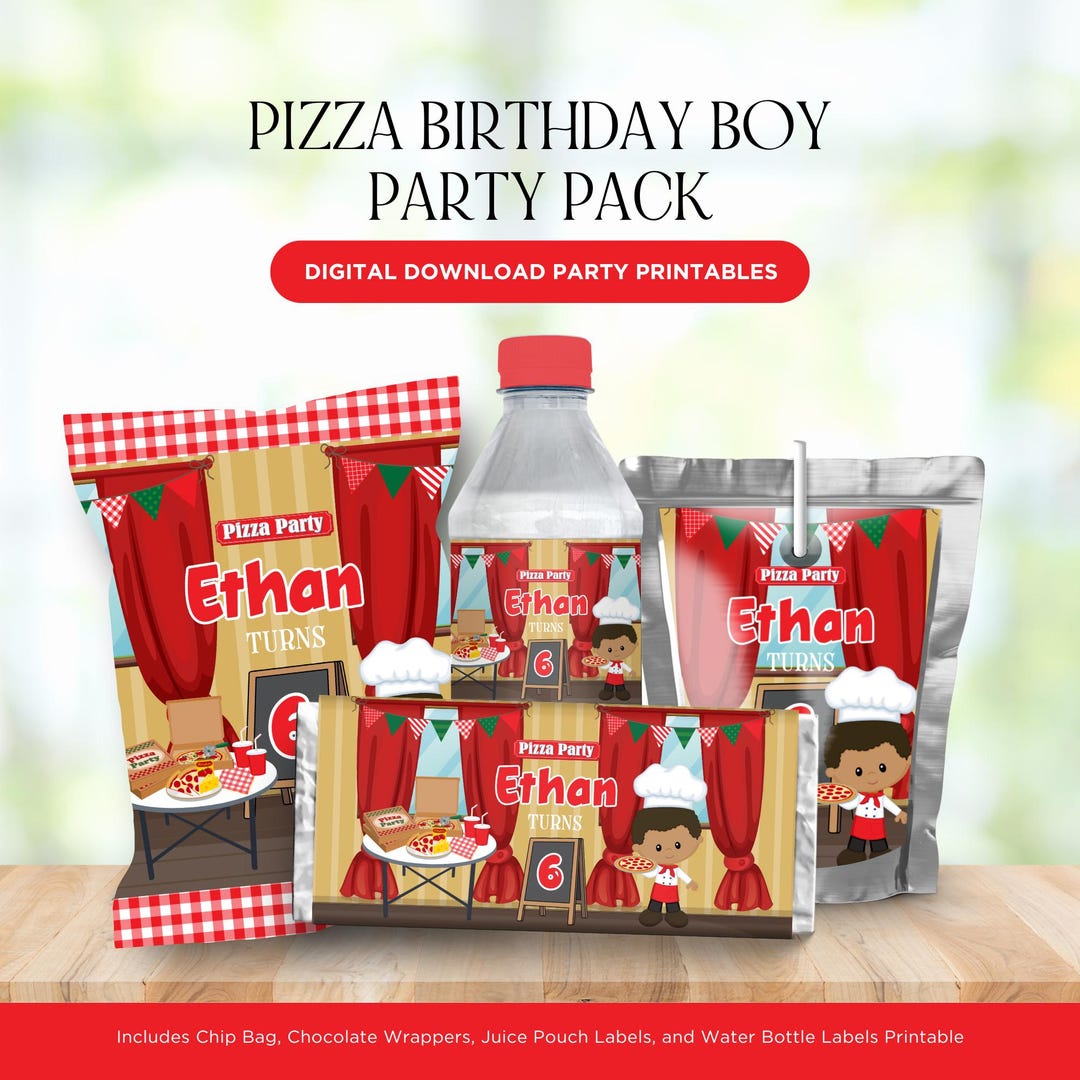 Pizza Birthday Boy Party Printables, Pizza Party Boy Digital Party Kit ...
