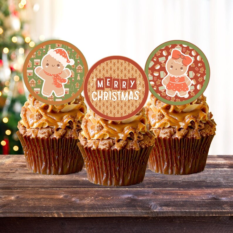 Gingerbread Cupcake Toppers Printable, Gingerbread Cupcake Toppers PNG ...