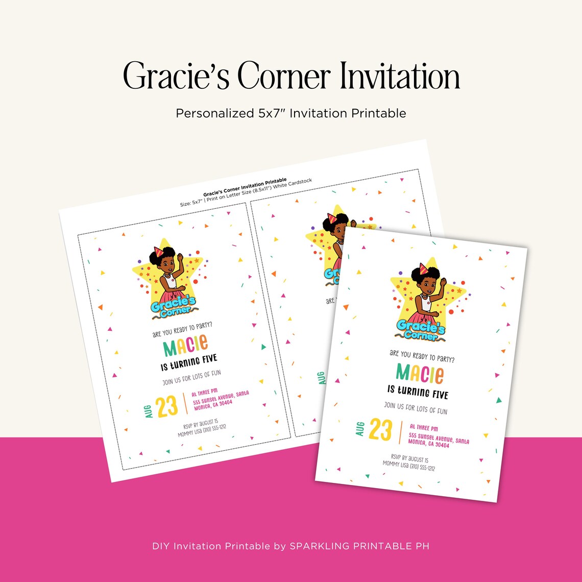 Gracies Corner Invitation Printable, Gracies Corner Party Invitation ...