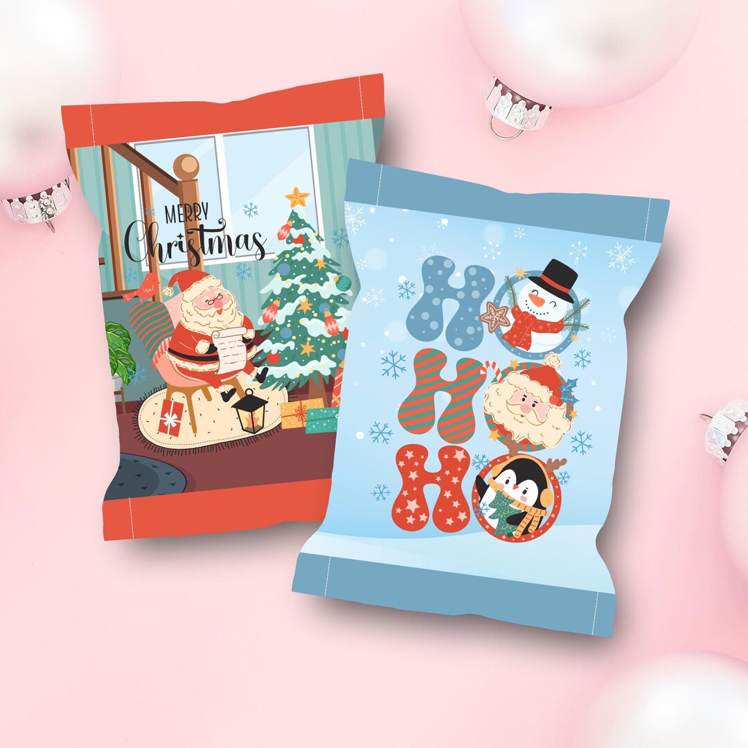 Cute Santa Chip Bags Printable, Christmas Chip Bag Template, Christmas ...