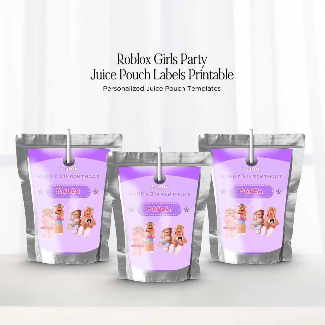 Roblox Girls Party Juice Labels Printable, Personalized Juice Label ...