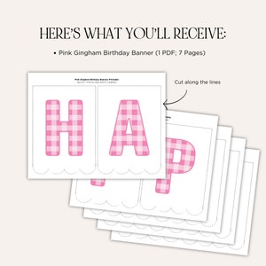 Pink Gingham Happy Birthday Banner Printable, Pink Gingham Birthday ...