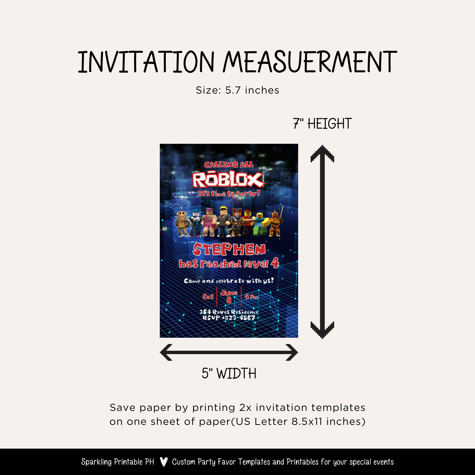 Roblox Invitation Printable, Custom Roblox Invitation Template, Roblox ...