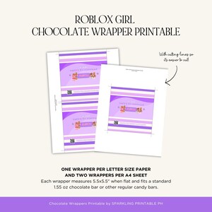 Roblox Girls Party Chocolate Wrapper Printable, Roblox Girl Chocolate Bar Wrapper, Roblox Candy ...