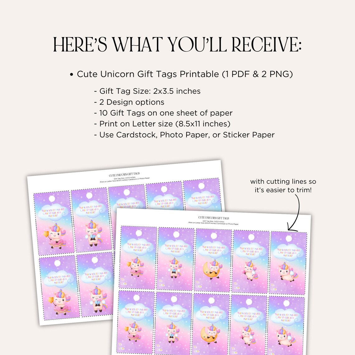 Cute Unicorn Gift Tags Printable, Unicorn Gift Bag Tags, Unicorn ...