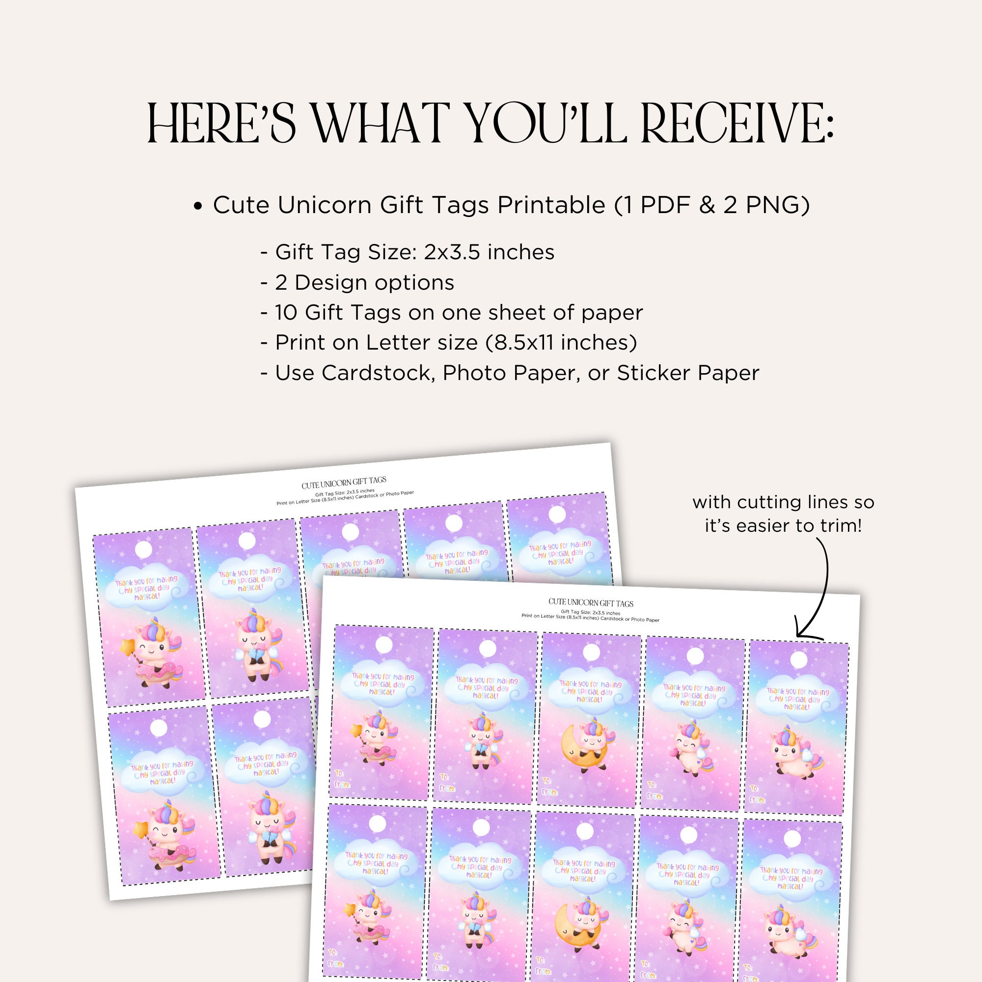 Cute Unicorn Gift Tags Printable, Unicorn Gift Bag Tags, Unicorn ...