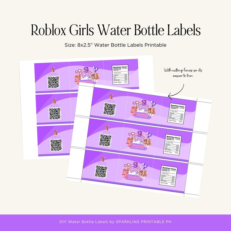 Roblox Girl Water Bottle Labels Printable, Roblox Girl Water Label ...