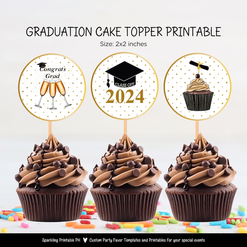 Graduation Cupcake Toppers Printable, Graduation Cupcake Toppers 2024 ...