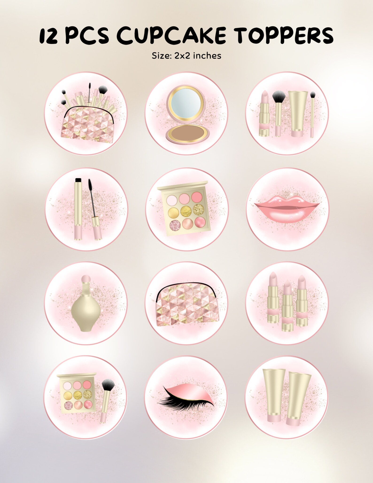 Blush and Champagne Makeup Cupcake Topper Printable, Makeup Cupcake ...