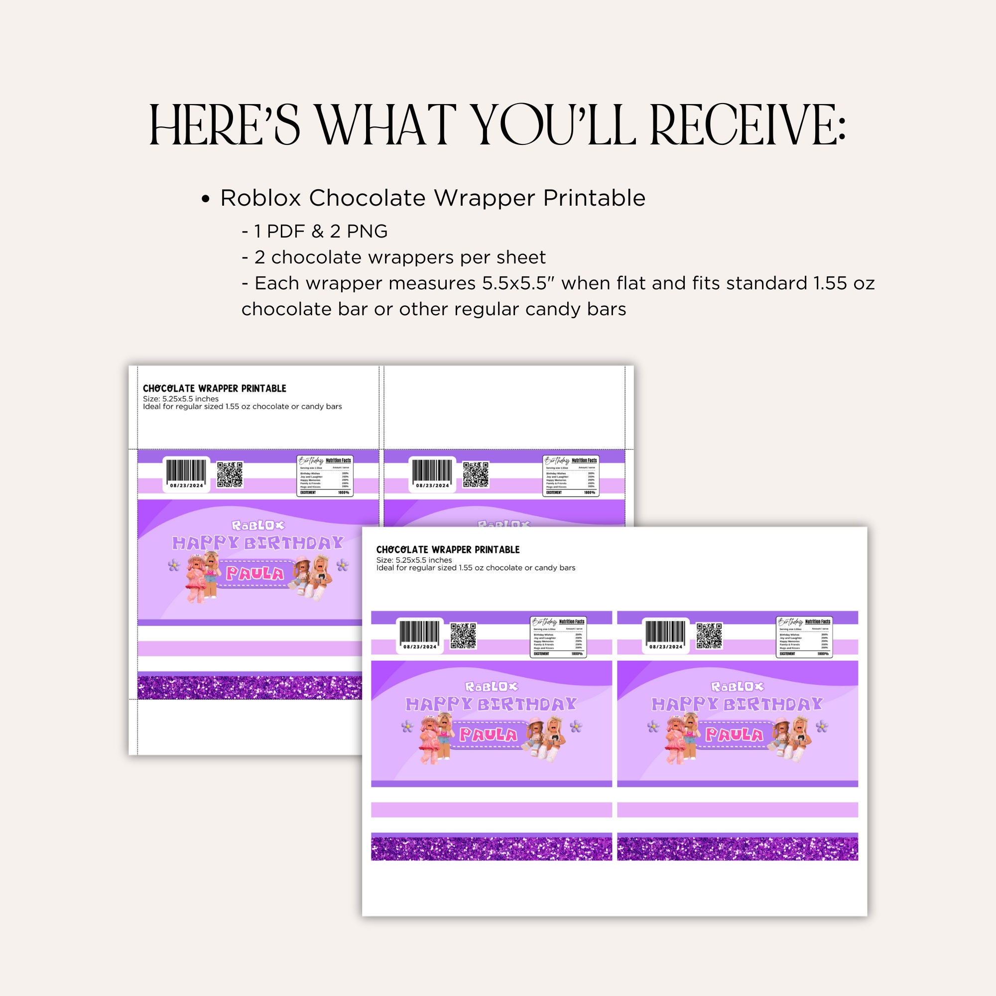 Roblox Girls Party Chocolate Wrapper Printable, Roblox Girl Chocolate ...