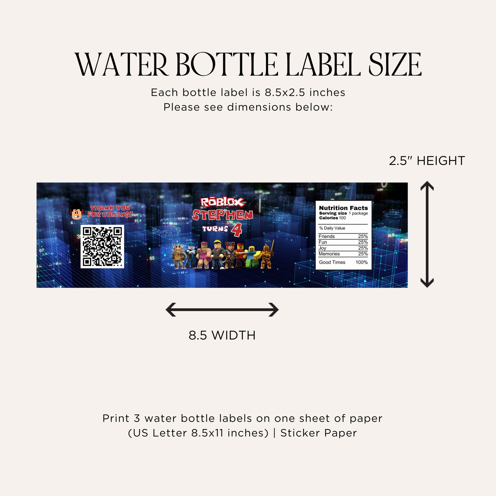 Roblox Water Bottle Labels Printable, Roblox Water Label Template ...