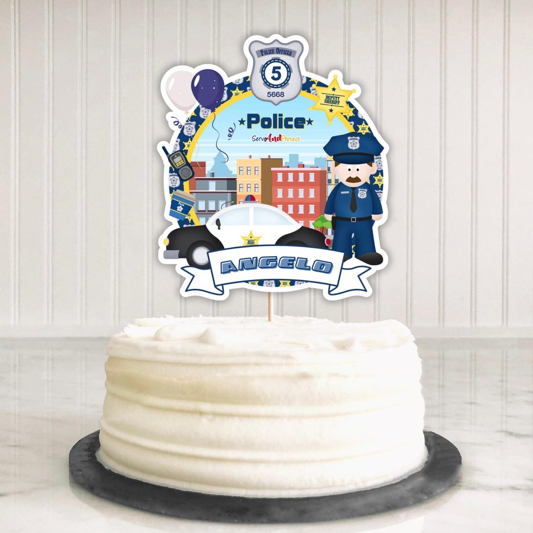 Police Cake Topper Printable for Boys, Police Theme Cake Topper ...