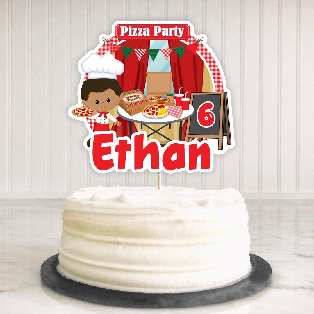 Pizza Party Boy Cake Topper Printable, Pizza Birthday Boy Cake Topper ...