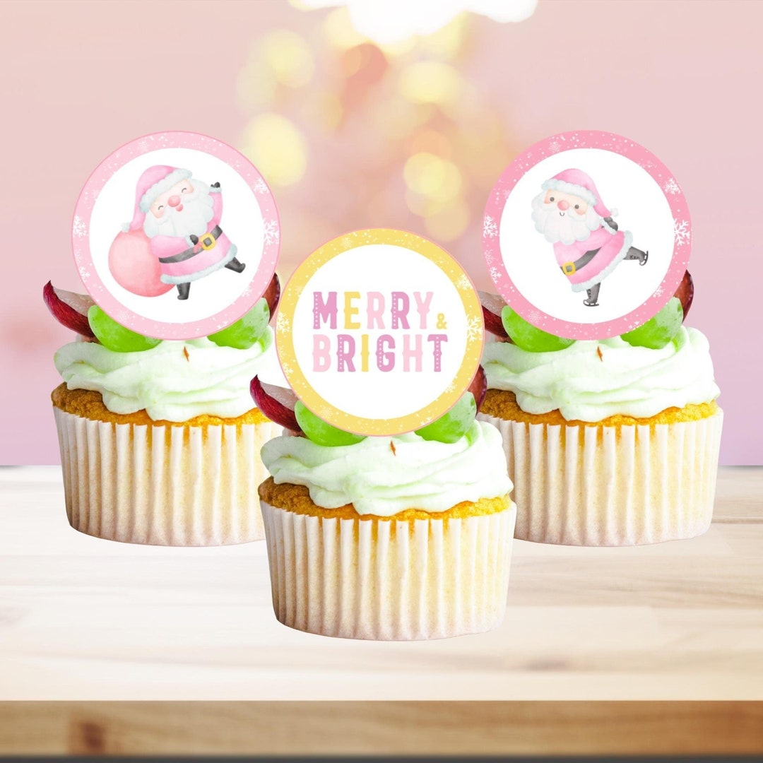 Pink Santa Cupcake Toppers Printable, Santa Claus Cupcake Topper ...