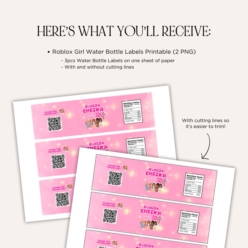Roblox Girl Water Bottle Labels Printable, Roblox Girl Water Label ...