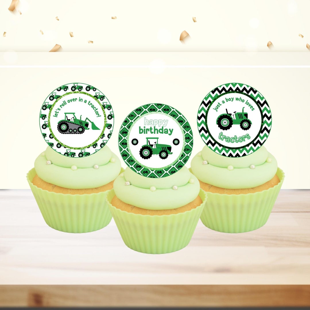 Green Tractor Cupcake Topper Printable, Tractor Cupcake Toppers ...