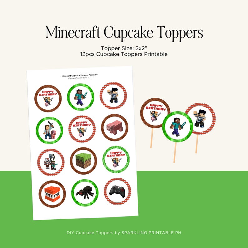 Minecrafter Cupcake Toppers Printable, Gamer Cupcake Topper, Printable ...