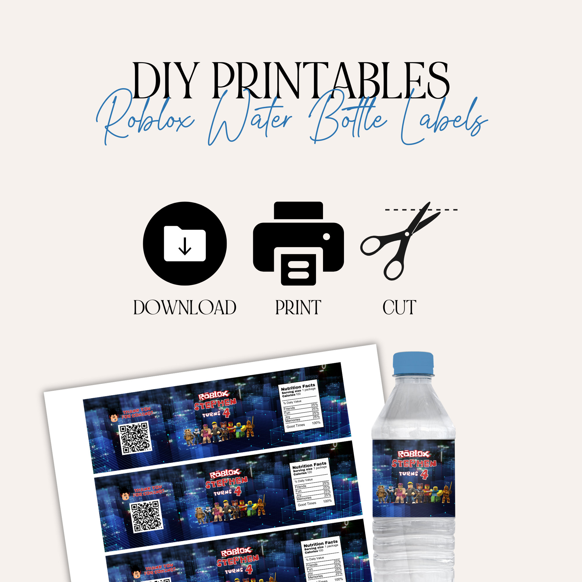 Roblox Water Bottle Labels Printable, Roblox Water Label Template ...