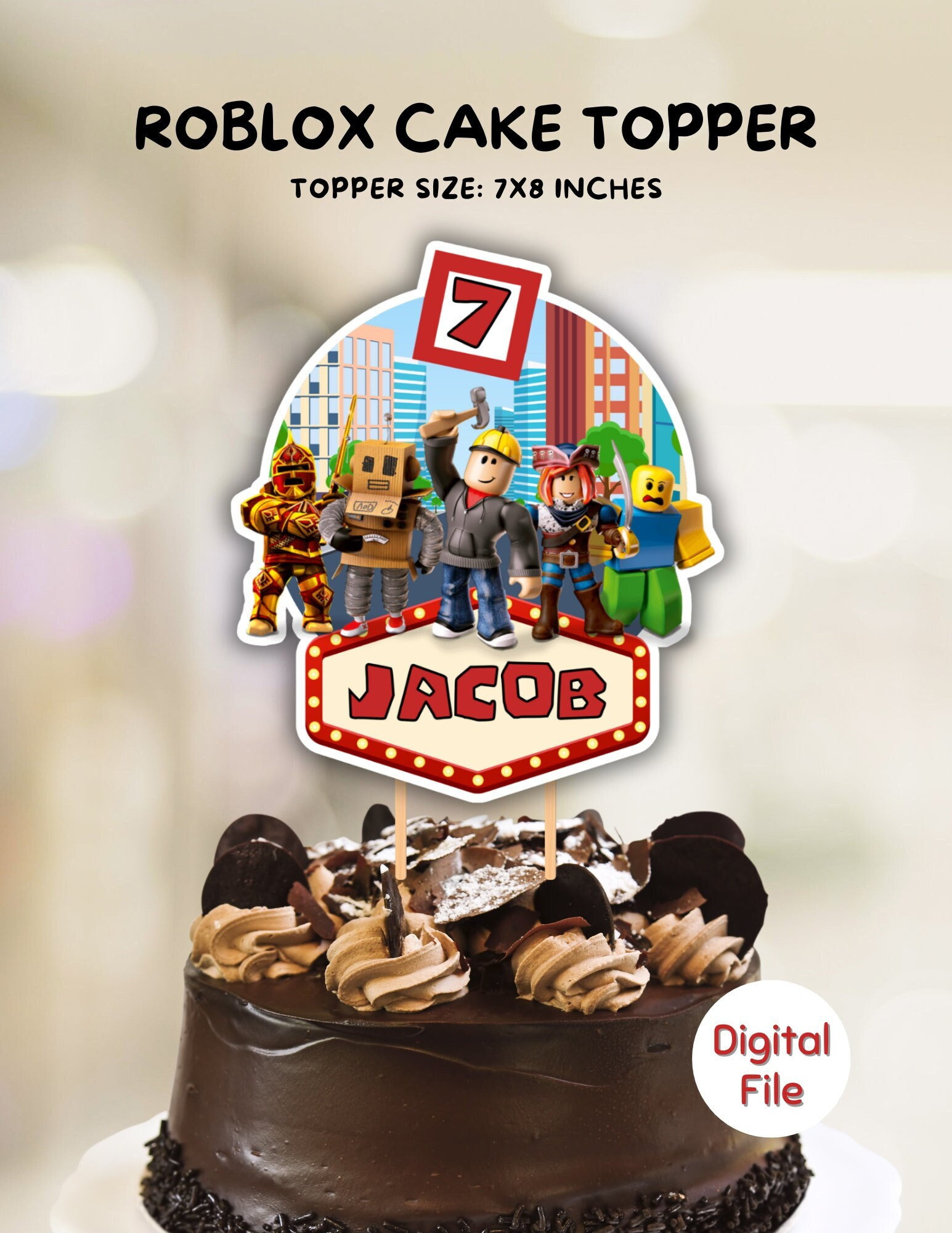 Roblox Cake Topper for Boys Printable With Free 12 Pcs Roblox Cupcake ...