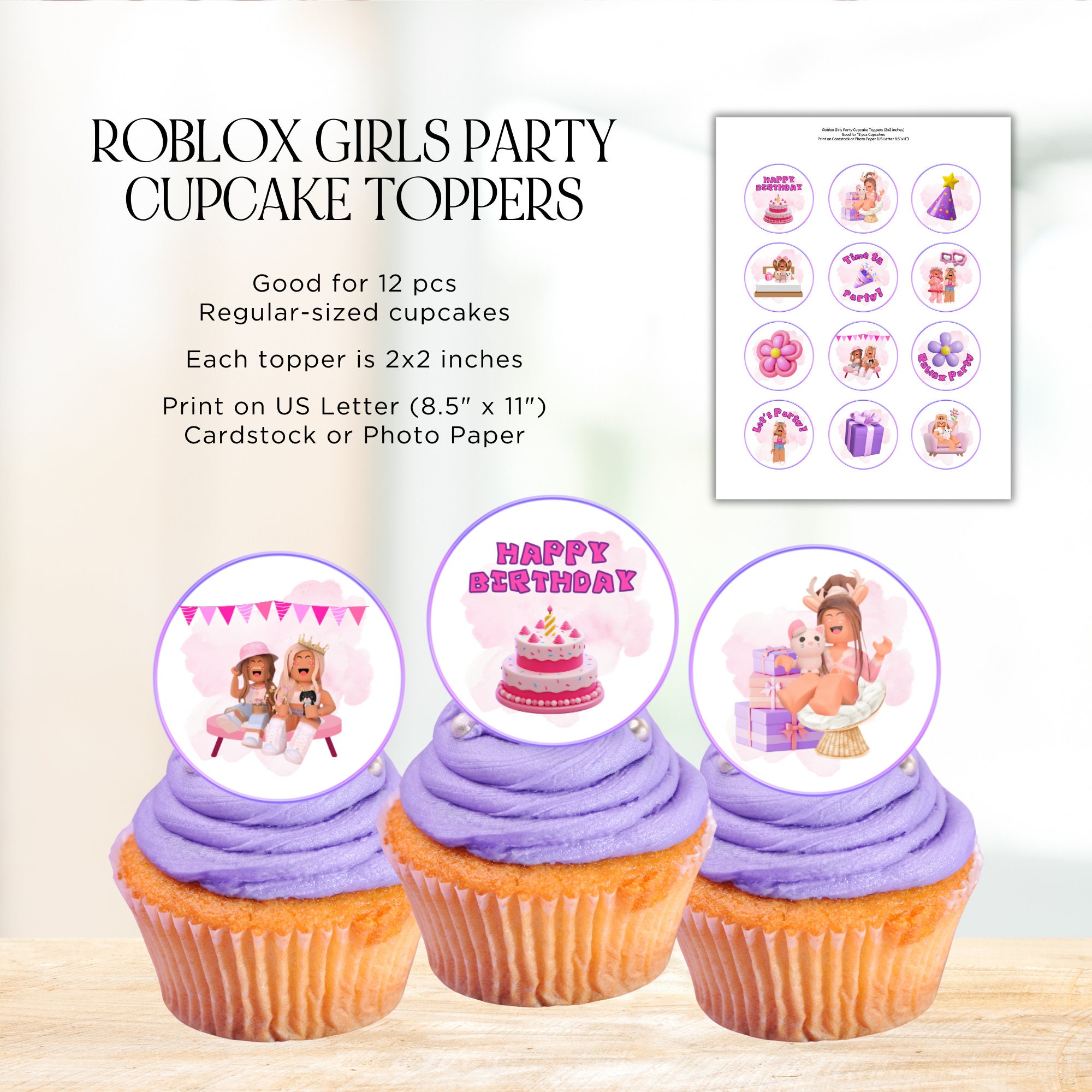 Roblox Girls Party Cupcake Toppers Printable, Roblox Girls Cupcake ...