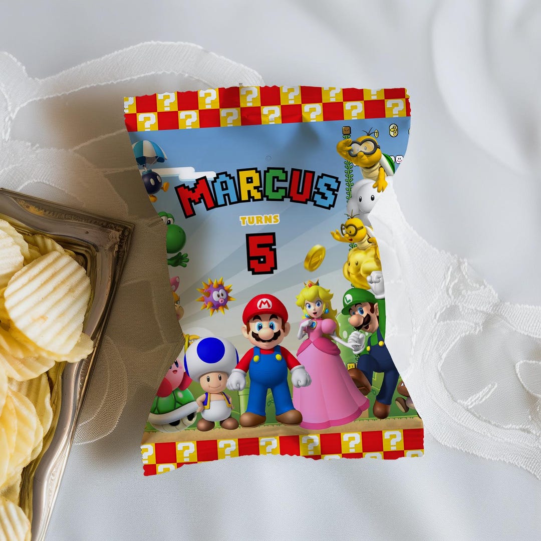 Super Mario Chip Bag Printable, Super Mario Chip Bag Template, Super ...