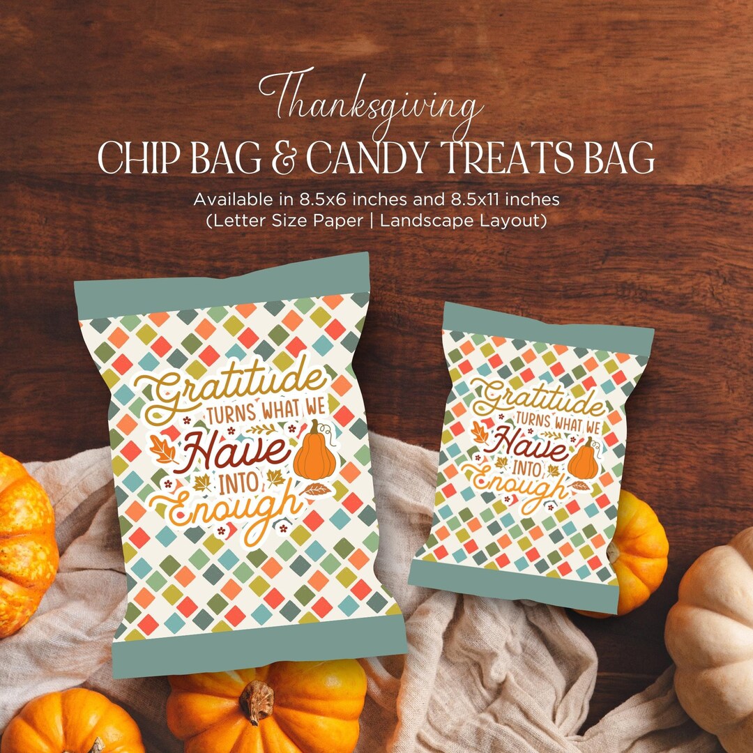 Thanksgiving Chip Bags Printable, Chip Bag Template, Thanksgiving Candy ...