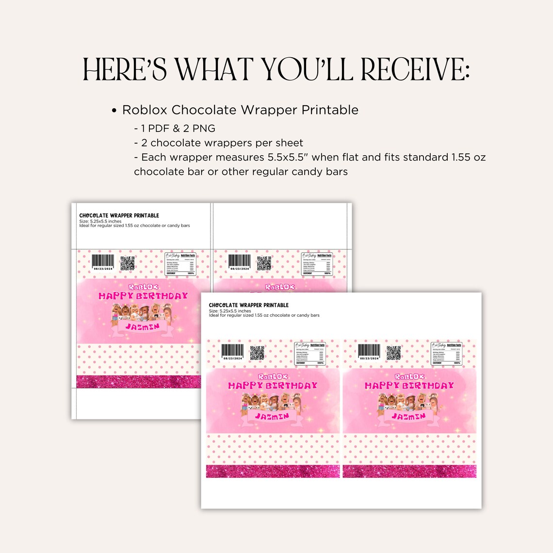 Roblox Girl Chocolate Wrapper Printable, Roblox Girl Chocolate Bar ...
