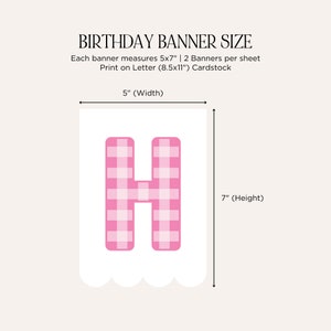 Pink Gingham Happy Birthday Banner Printable, Pink Gingham Birthday ...
