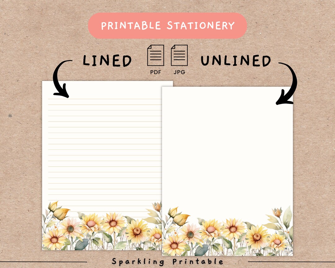 Watercolor Sunflower Printable Stationery Watercolor - Etsy