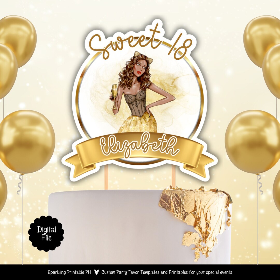 Sweet 18 Cake Topper Printable, Personalized Birthday Cake Topper ...