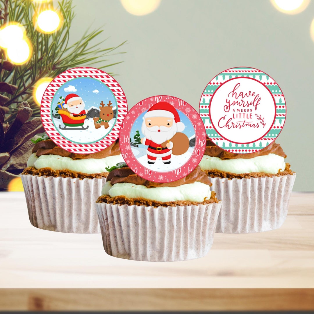 Christmas Santa Cupcake Toppers Printable, Santa Claus Cupcake Toppers ...