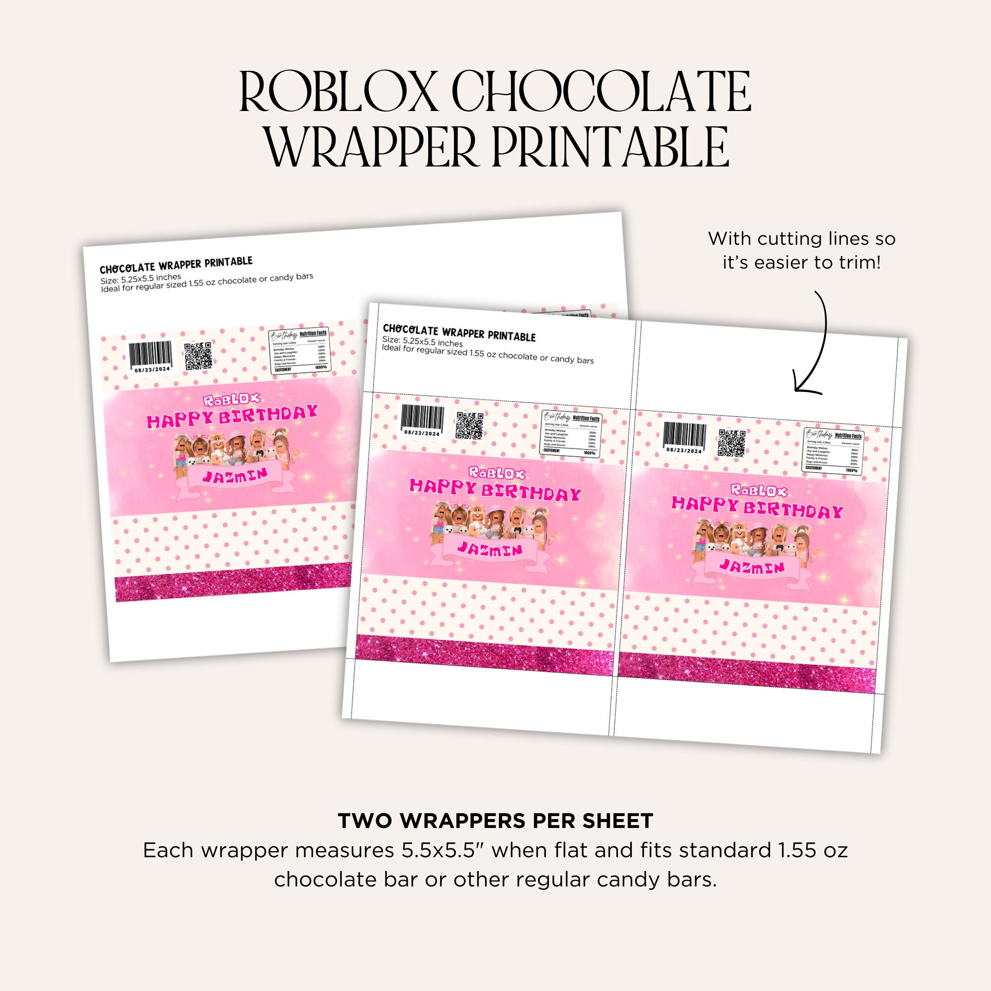 Roblox Girl Chocolate Wrapper Printable, Roblox Girl Chocolate Bar Wrappers, Roblox Candy Bar ...