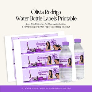 Olivia Rodrigo Water Bottle Labels Printable, Personalized Water Bottle ...