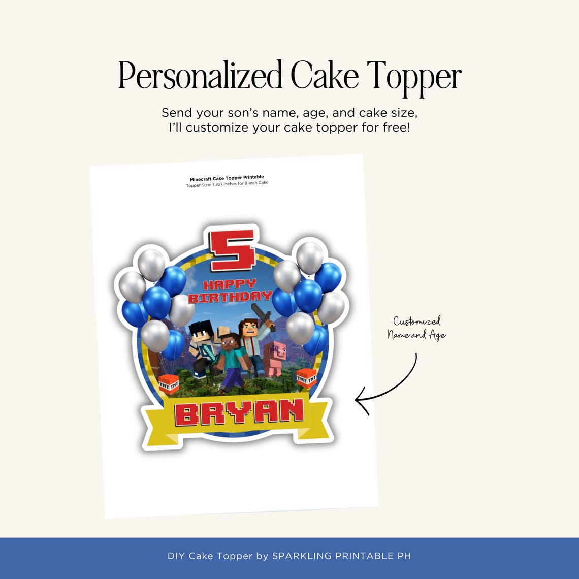 Minecrafter Cake Topper Printable Birthday, Minecrafter Cake Topper DIY ...
