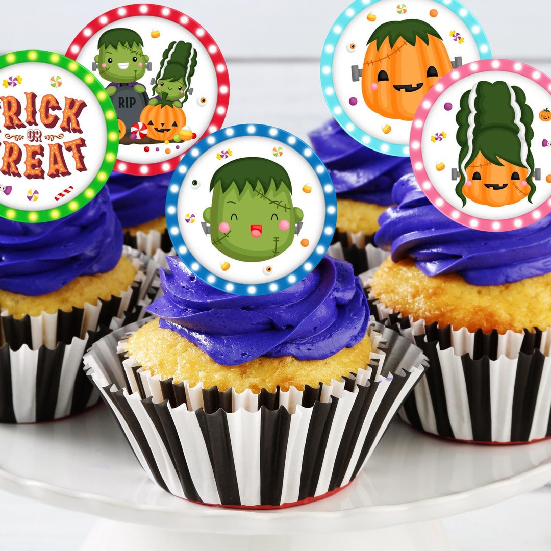 Frankenstein Cupcake Toppers Printable, Spooky Halloween Cupcake ...