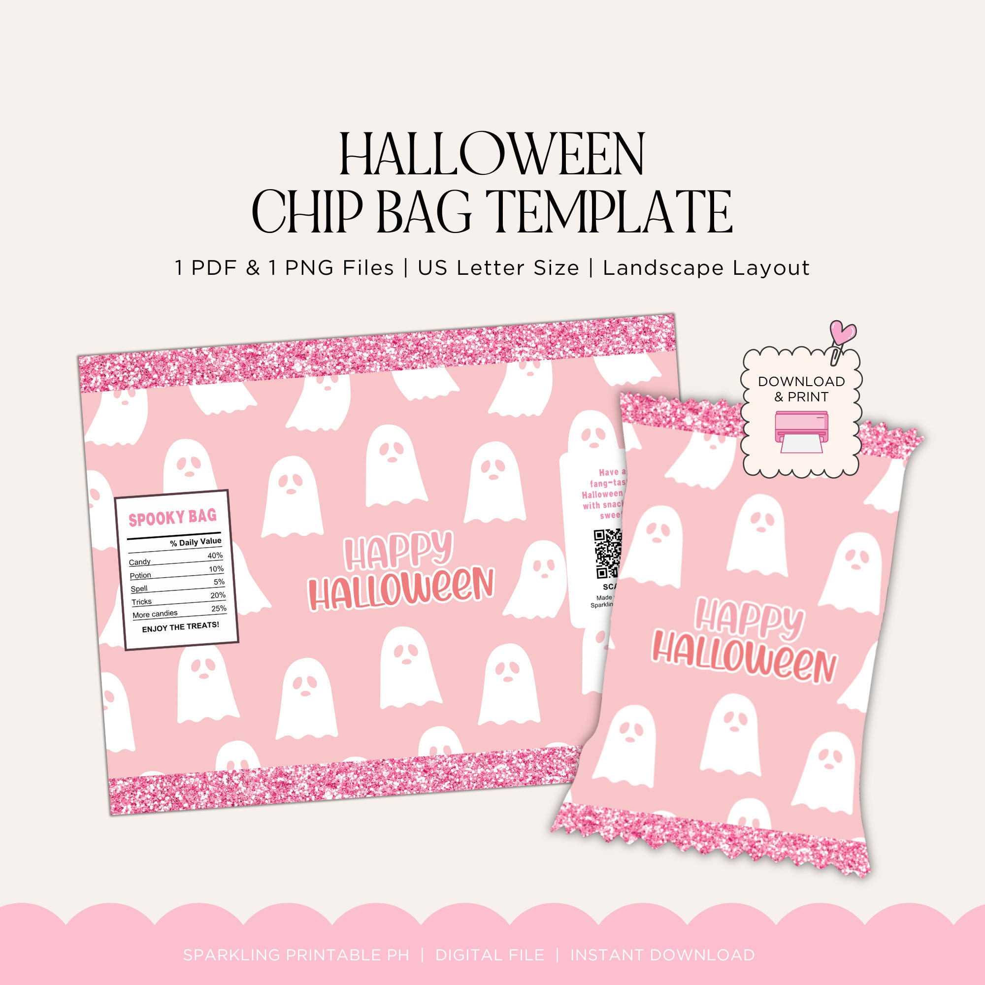 Halloween Ghosts Chip Bag Printable, Halloween Chip Bag Template ...