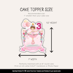 Floral Ballerina Cake Topper Printable, Personalized Birthday Cake ...