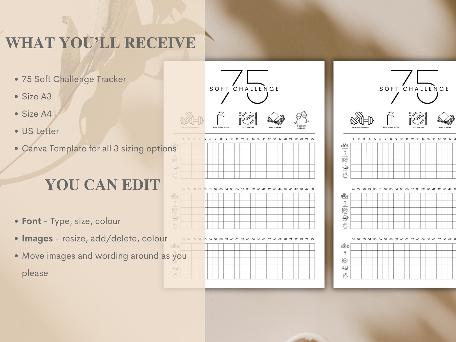 EDITABLE 75 Soft Tracker Template | Size A3, A4, US Letter | Canva ...