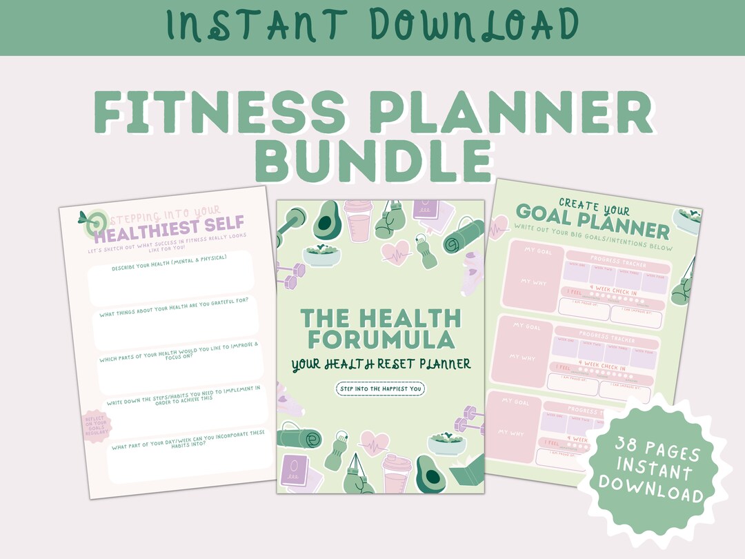 Printable Health and Fitness Planner Bundle, Fitness Journal, Diet ...