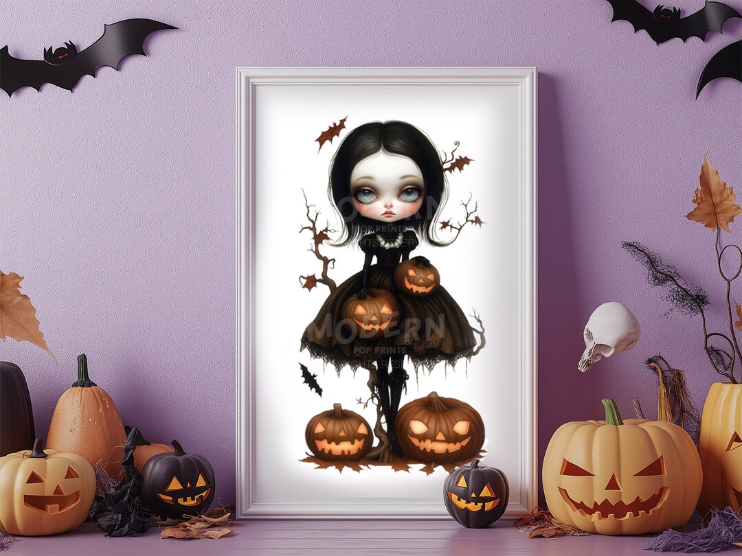 Gothic Girl Halloween Print, Cute Goth Doll, Halloween Decor, Halloween ...