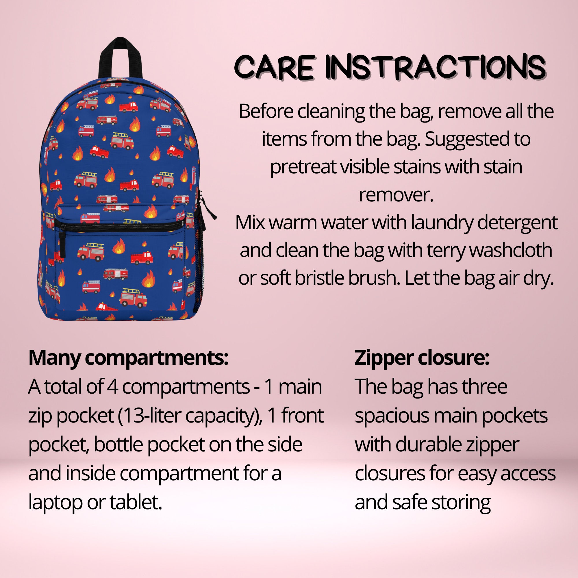 Firetruck Backpack Firefighter Backpack Personalizable, Kids ...