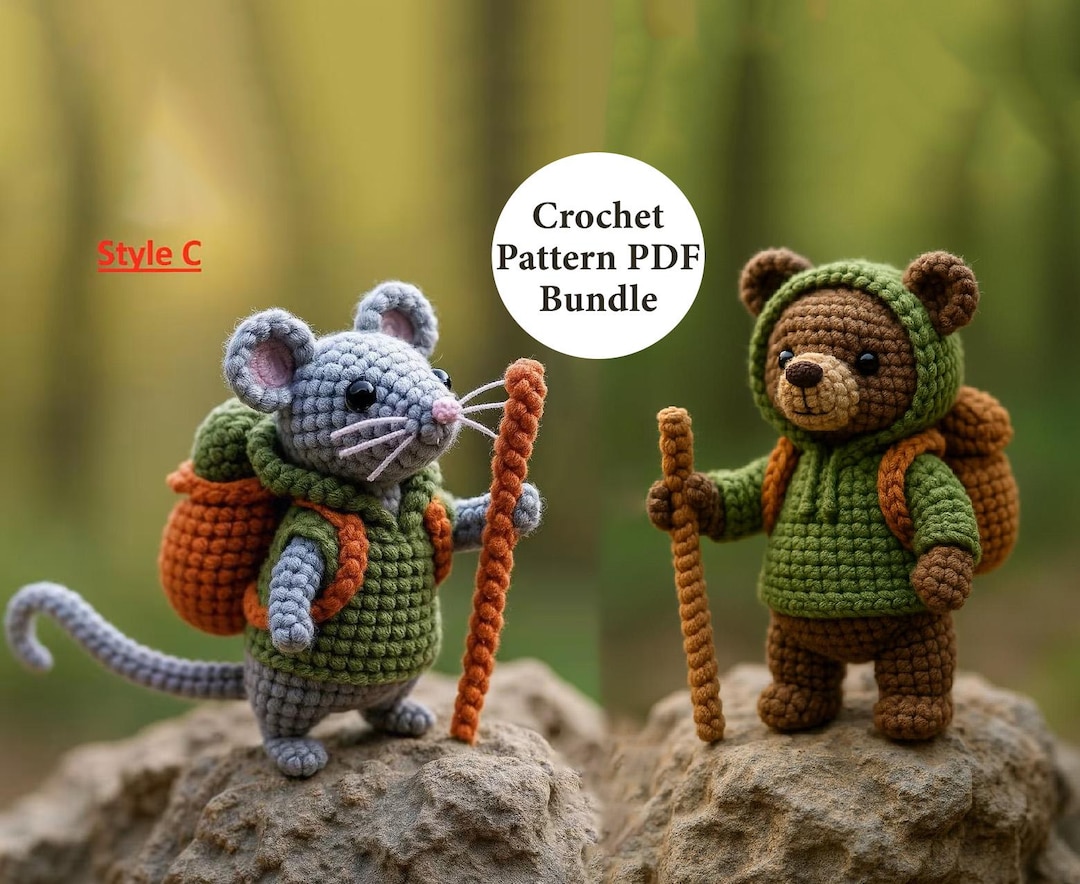 Explorer Bear & Mouse Crochet Pattern Bundle PDF – Amigurumi Hiker ...