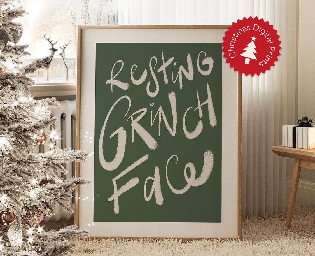 The Grinch Print Resting Grinch Face Christmas Poster Modern Christmas ...