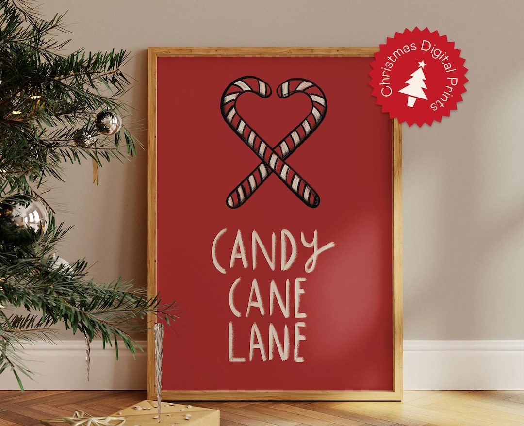 Candy Cane Lane Poster Festive Print Modern Christmas Wall Art ...