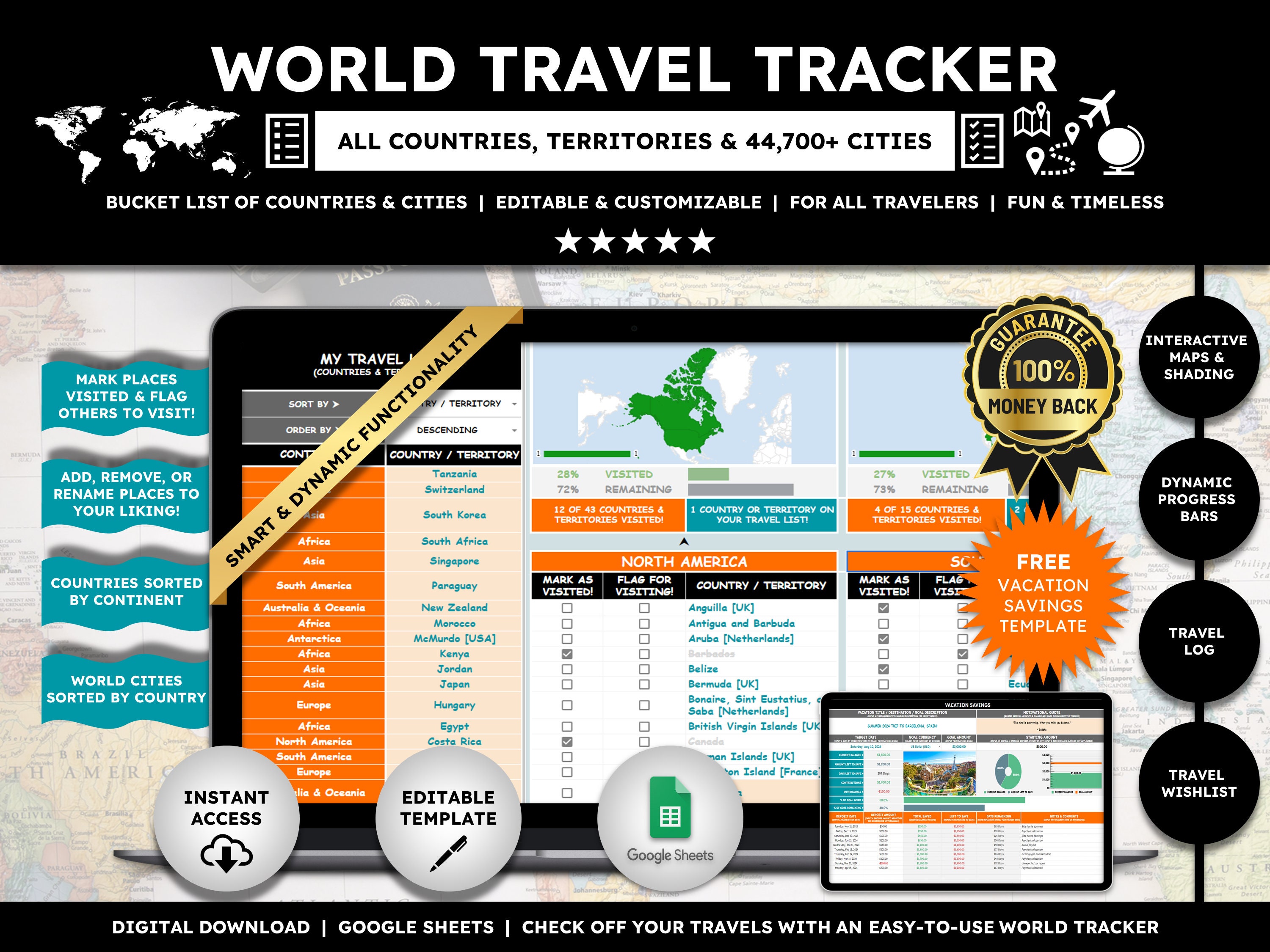 Digital Travel Tracker World Travel Checklist Travel Bucket List World ...