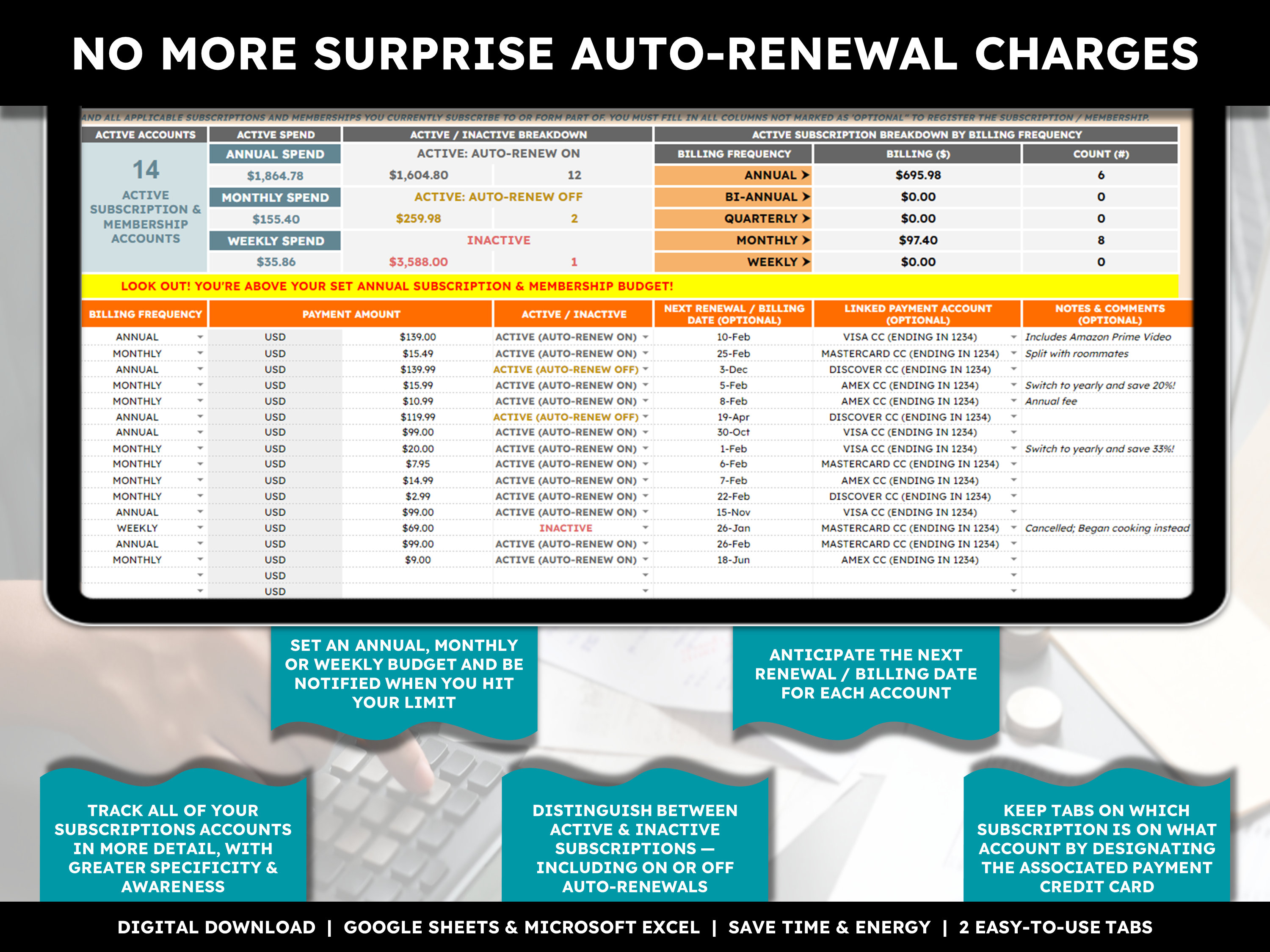 Subscription Tracker Excel Subscription Tracker Google Sheets ...