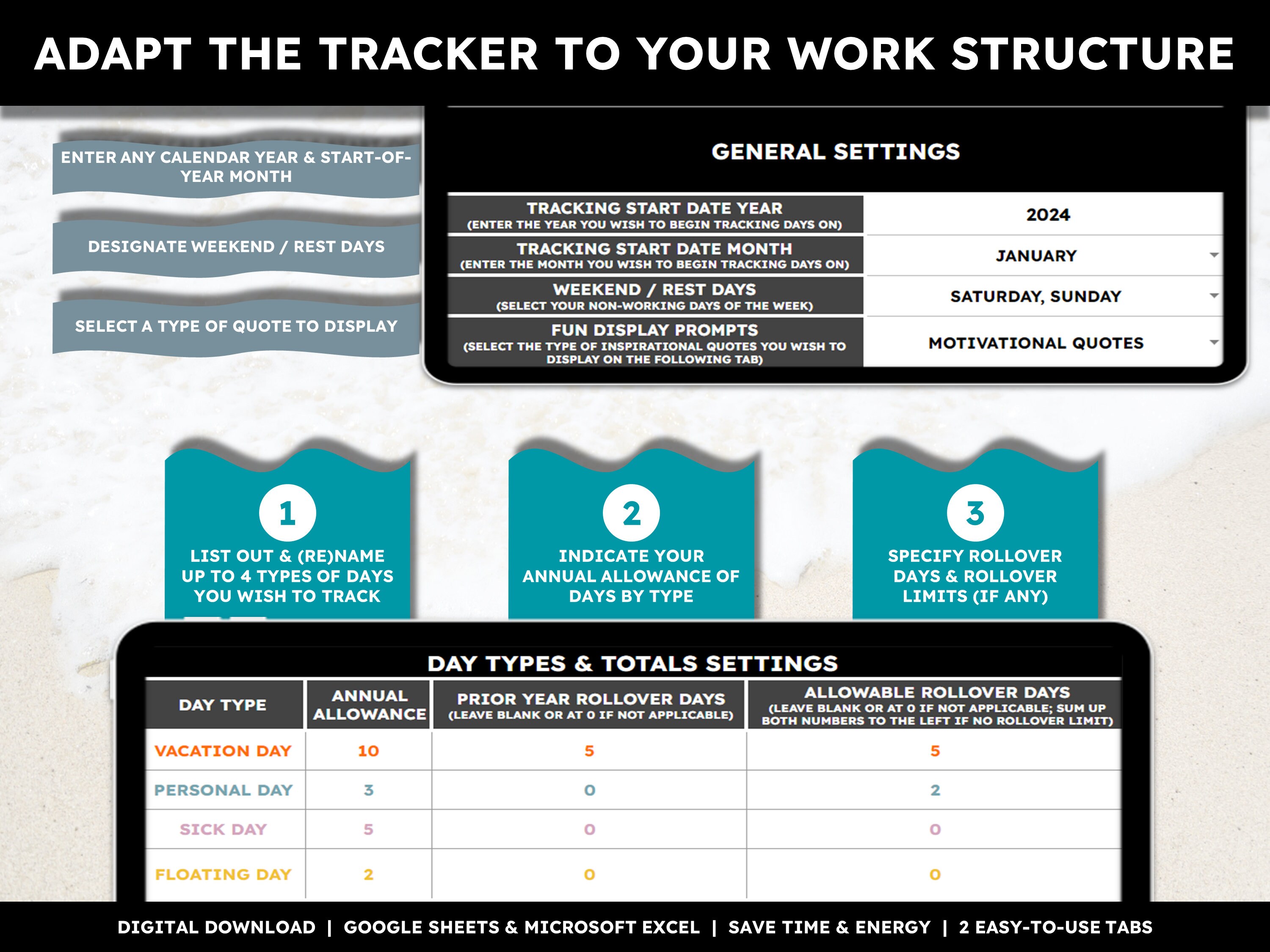 2025 Vacation Days Tracker Spreadsheet PTO Days Tracker Leave Planner ...